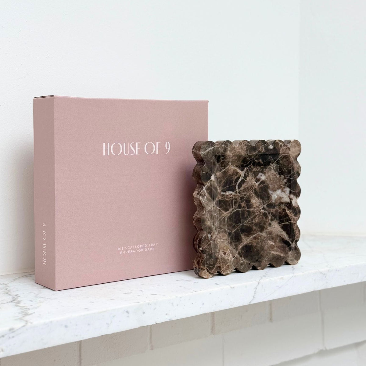 Iris Scalloped Marble Tray in Emperador Dark | House of 9